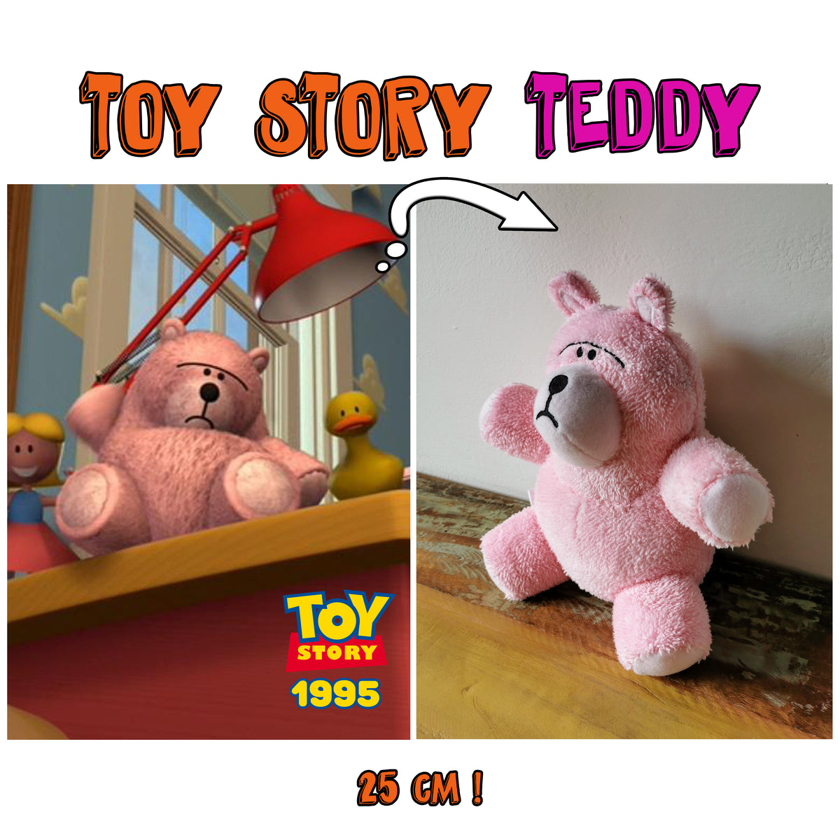 Pink Bear Plush based on Toy Story 1995, Toy Story Replica Bear, 25 cm ...
